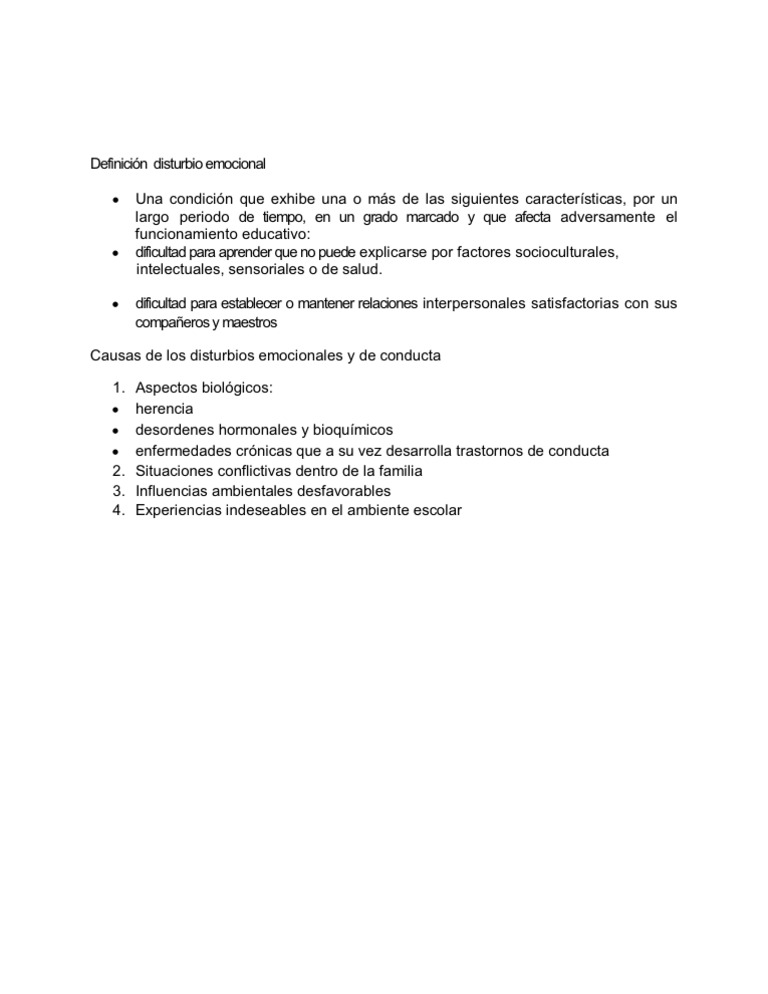 Definición Disturbio Emocional | PDF | Ciencias del comportamiento ...