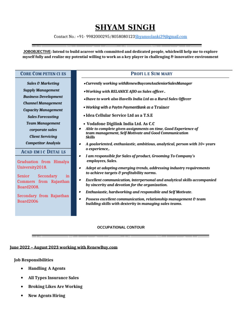 shyam singh resume (1) | PDF | Retail | Business