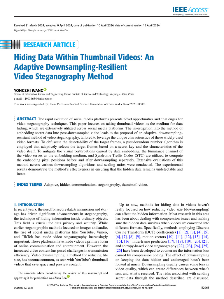 Hiding Data Within Thumbnail Videos An Adaptive Downsampling-Resilient Video Steganography ...
