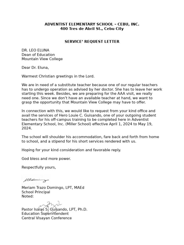Request For Student Teacher | PDF