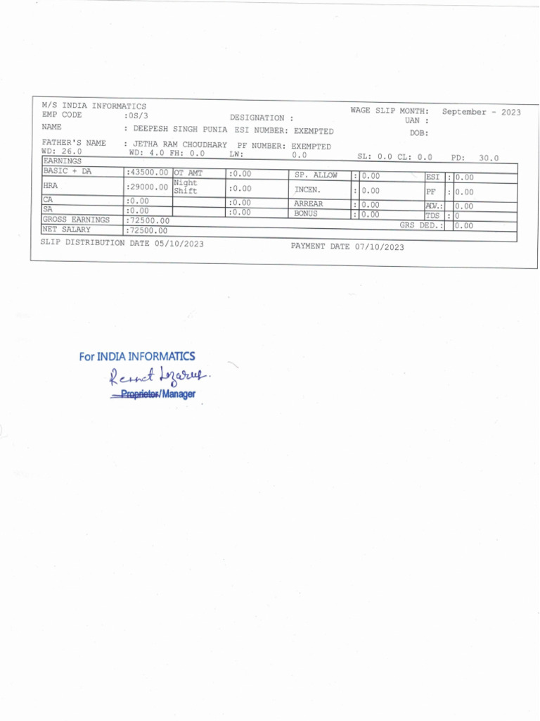 Pay Slip (Deepesh) | PDF