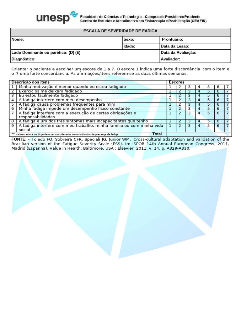Escala de Severidade de Fadiga FSS | PDF