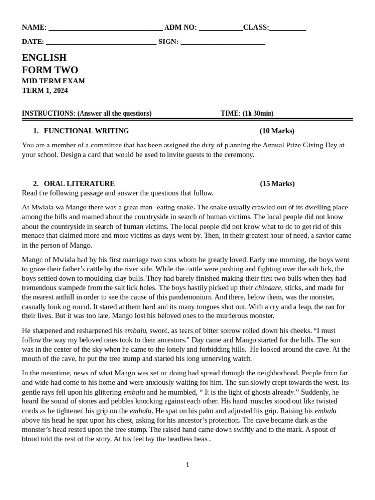 English f2 Exam | PDF | Linguistics