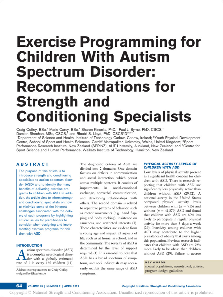 Exercise Programming For Children With Autism Spectrum Disorder ...