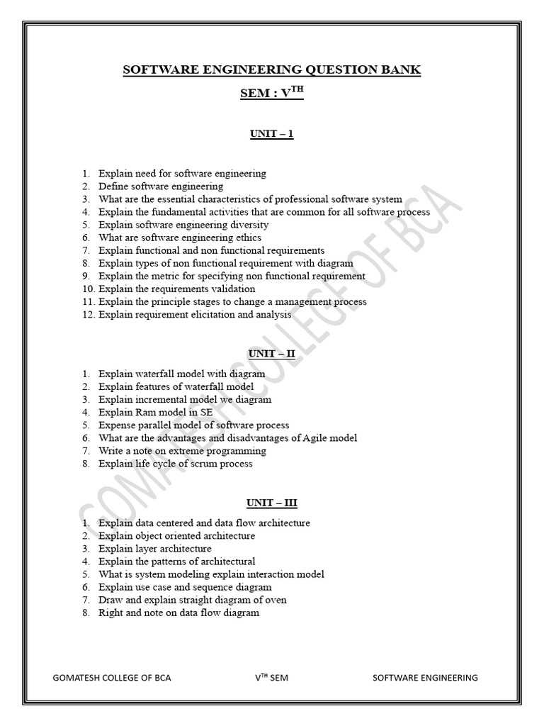 Software Engineering Question Bank | PDF | Software | Software Engineering
