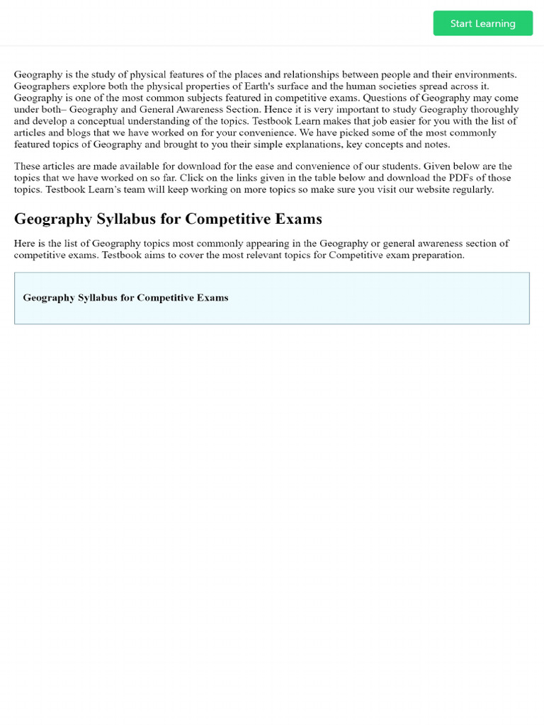 Geography For Competitive Exams - Download The Study Notes Now! | PDF