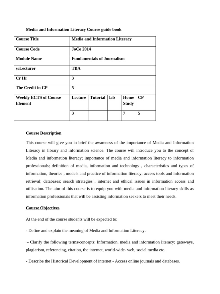 Media and Information Literacy Course Guide Book | PDF | Information ...