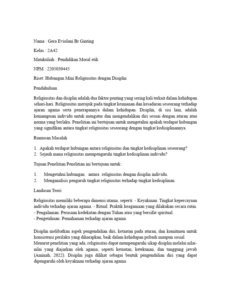 Hubungan Religiusitas dan Disiplin | PDF