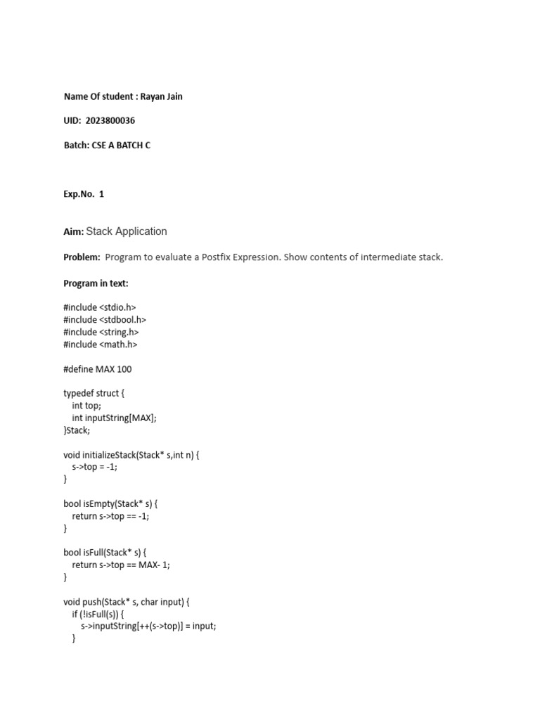 exp1_stack_2023800036 | PDF | Models Of Computation | Computing