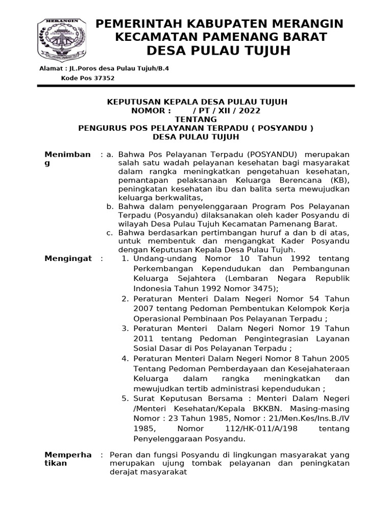 SK Pokja Posyandu 2022 | PDF