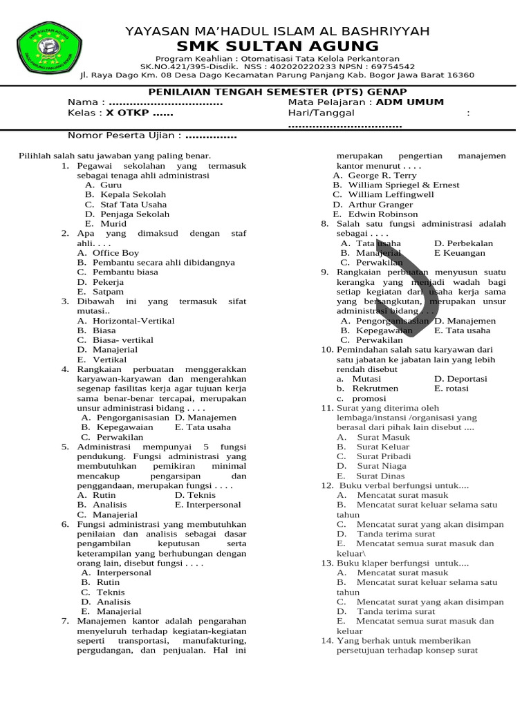 Penilaian Tengah Semester ADM Umum OTKP | PDF