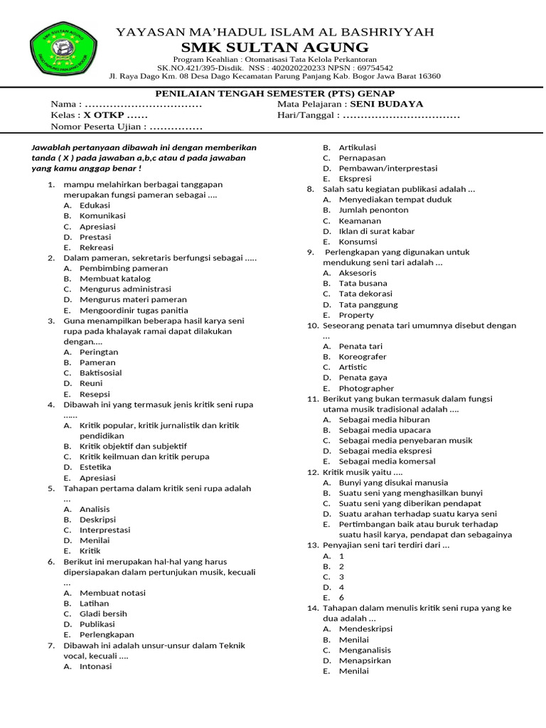 Soal Pts SBK Genap X 2021 | PDF