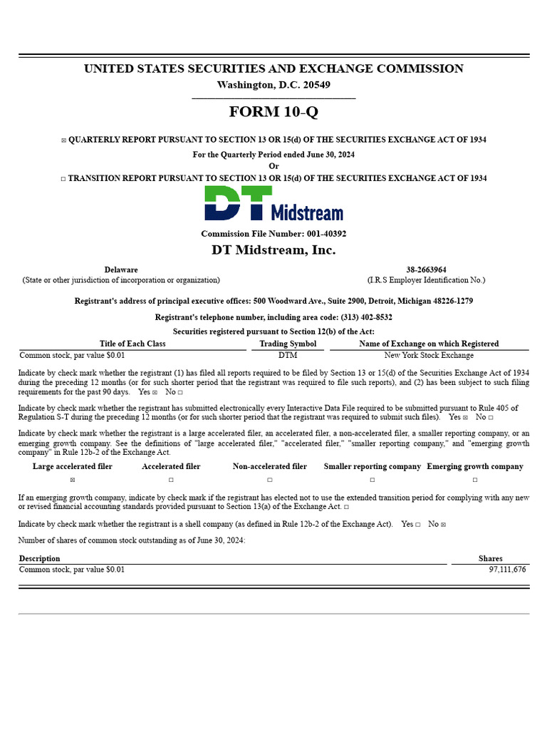 DT Midstream - Q2 2024 | PDF | Equity (Finance) | Dividend