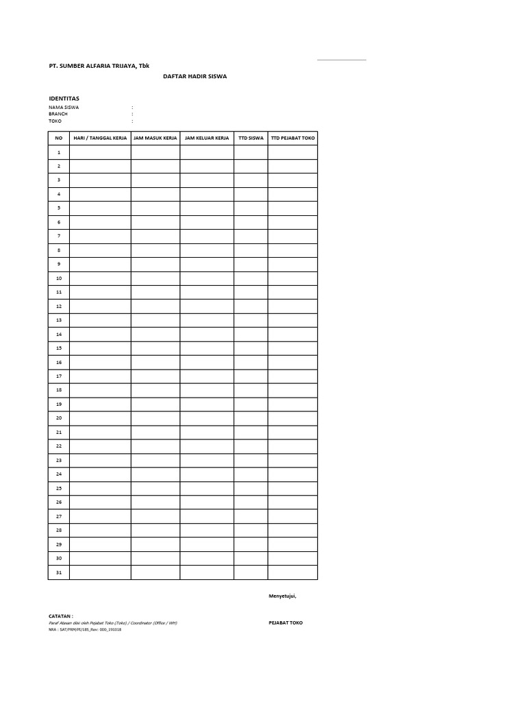 Form Presensi Siswa 2024 | PDF