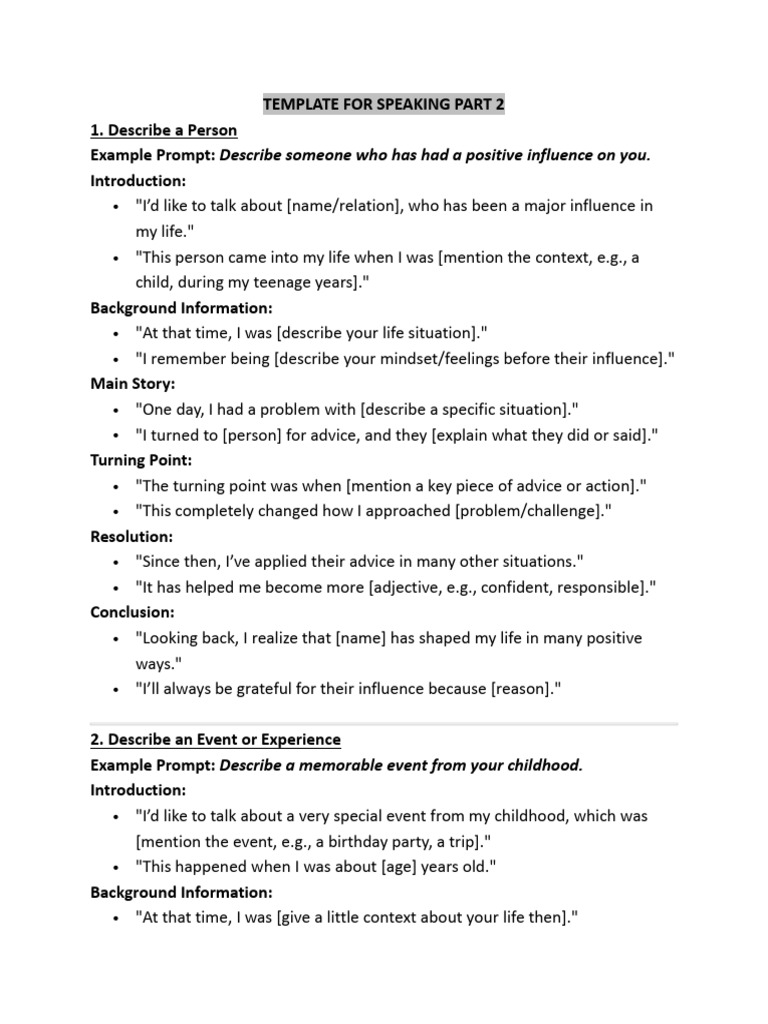 Template For Speaking Part 2 | PDF | Psychological Concepts | Cognitive ...