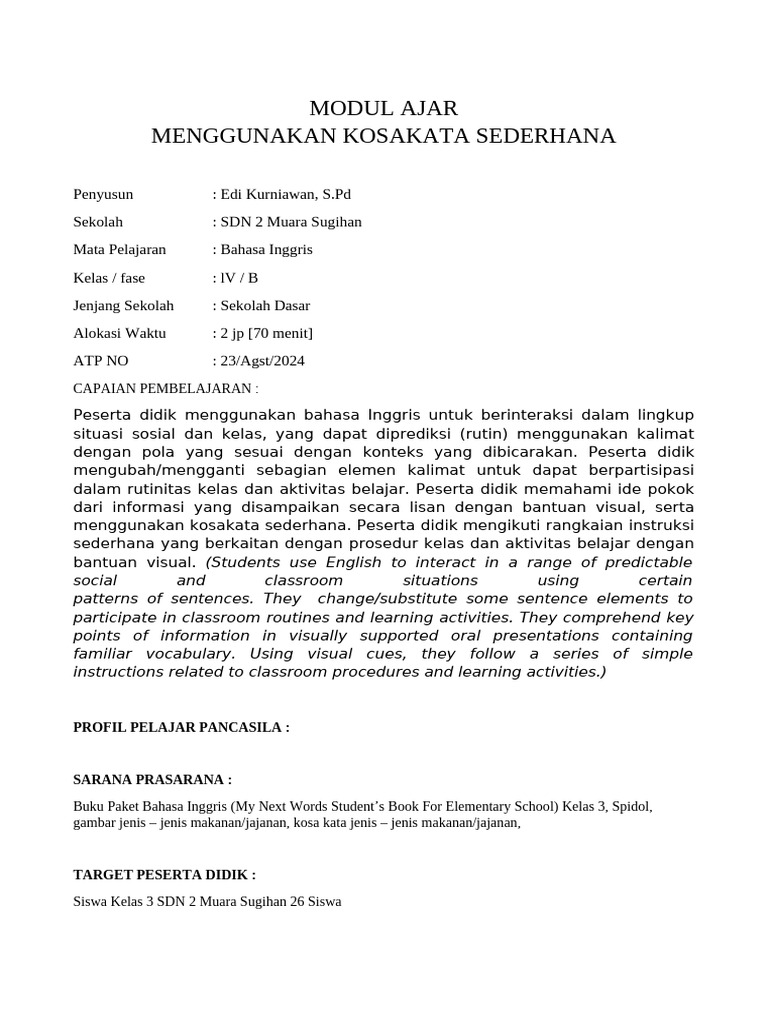 Komponen Modul Ajar | PDF | Seni & Disiplin Bahasa | Kajian Bahasa Asing