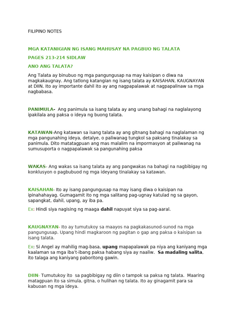 Filipino Notes q2 | PDF