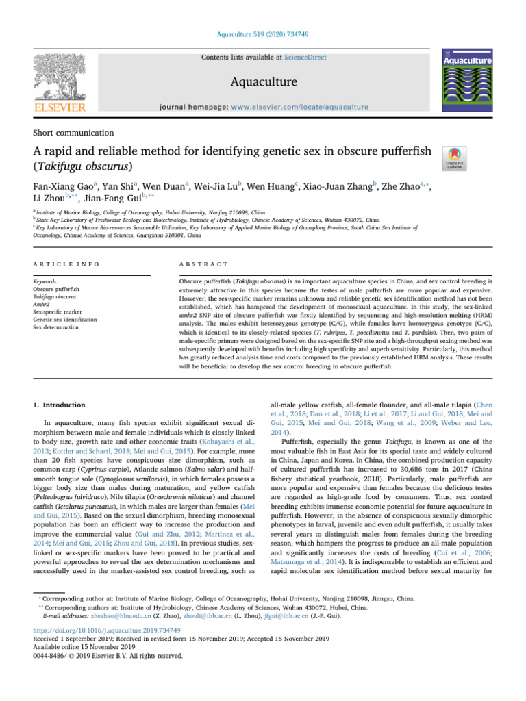 A Rapid And Reliable Method For Identifying Genetic Sex In Obscure 2896