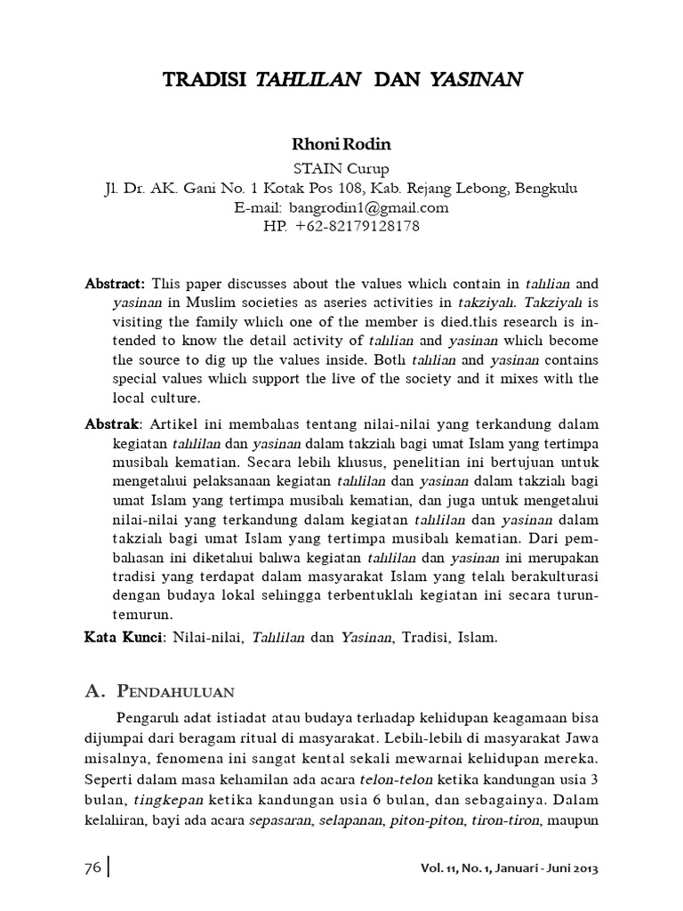 Tahlilan dan Yasinan: Nilai dan Tradisi | PDF