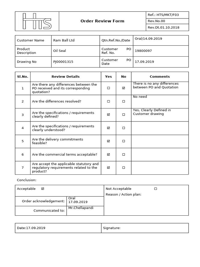 F03-Order Review Form - 1 | PDF