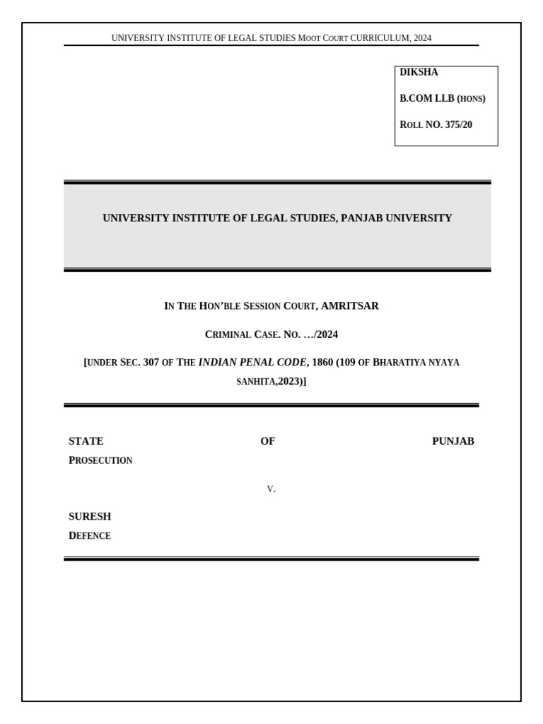 Criminal Moot Memorial | PDF | Bail | Murder