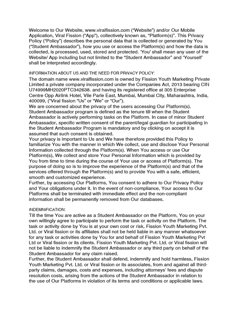 Viral Fission Privacy Policy | PDF | Http Cookie | Indemnity