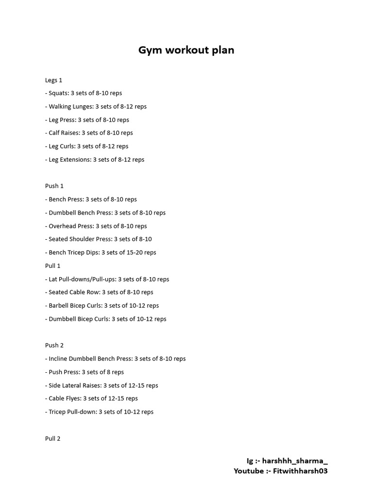 Comprehensive Gym Workout Plan | PDF | Cooking, Food & Wine | Wellness