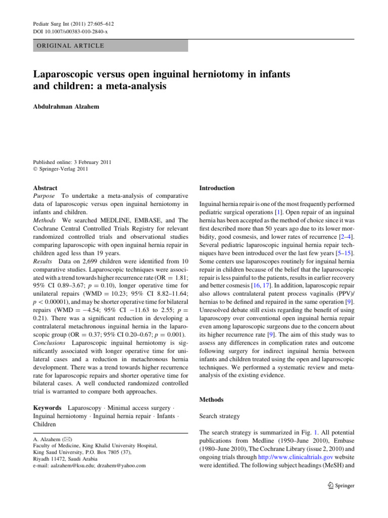 (PSI2011) Laparoscopic Versus Open Inguinal Herniotomy in Infants and ...