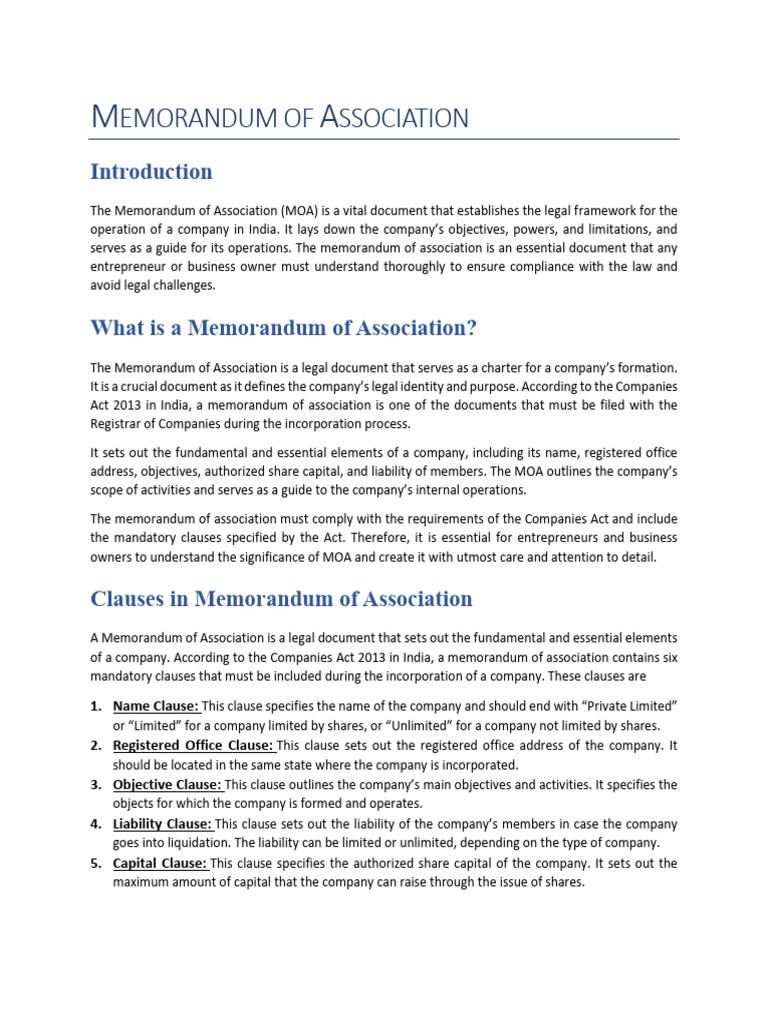Understanding Memorandum of Association | PDF | Companies | Business