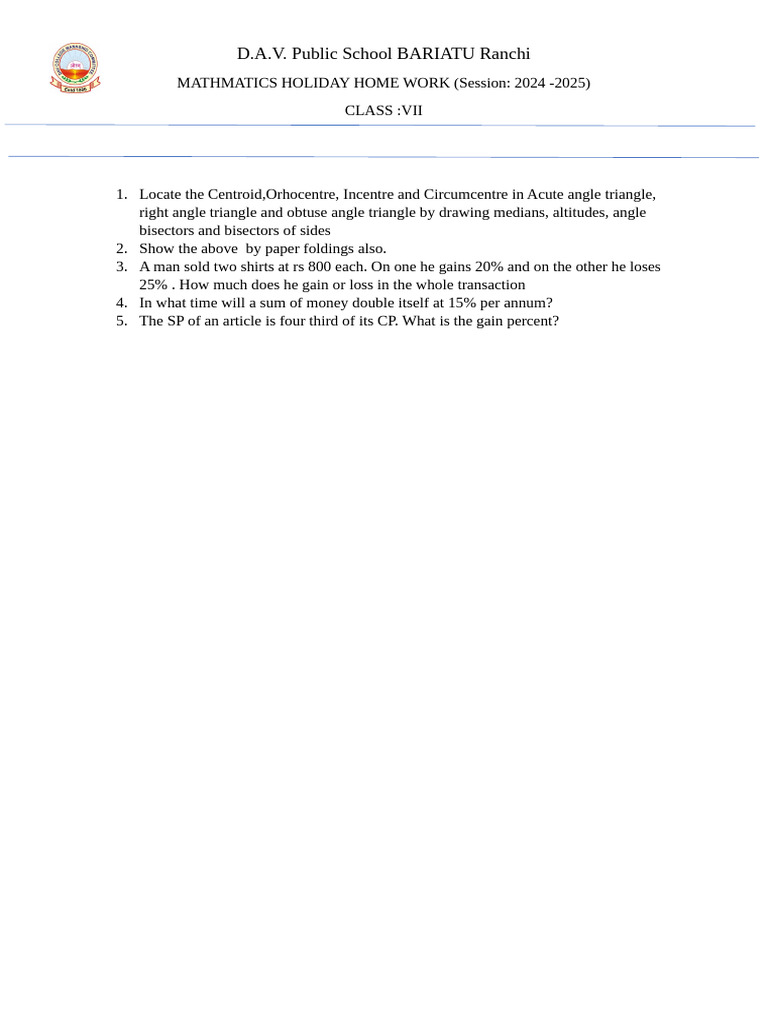 HHW Maths, Class-Vii | PDF