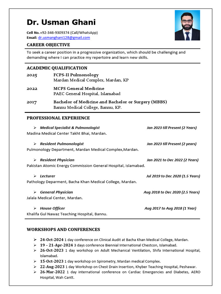 Dr Usman CV_pdf | PDF | Pulmonology | Medical School