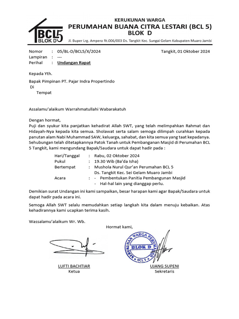 Undangan Rapat PT - PJP | PDF | Hukum