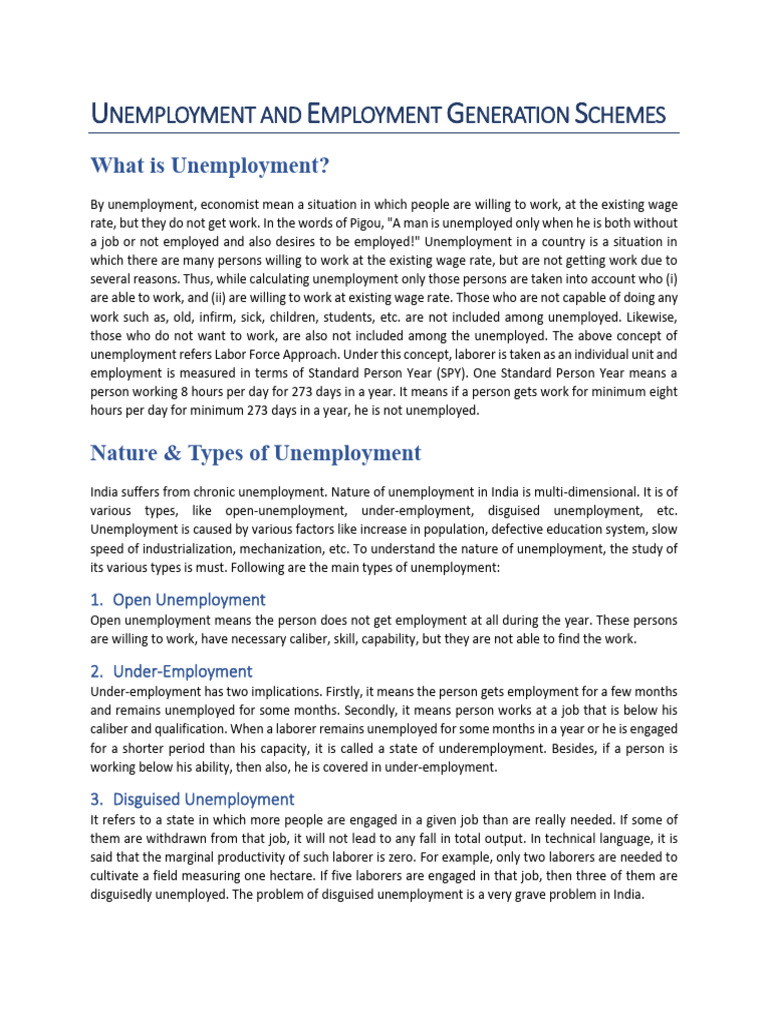 Unemployment and Employment Generation Schemes | PDF | Unemployment ...