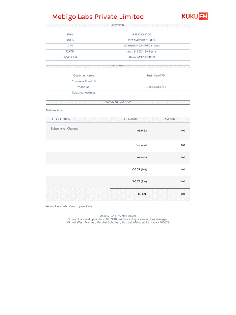 Invoice - 09 August 2024 | PDF