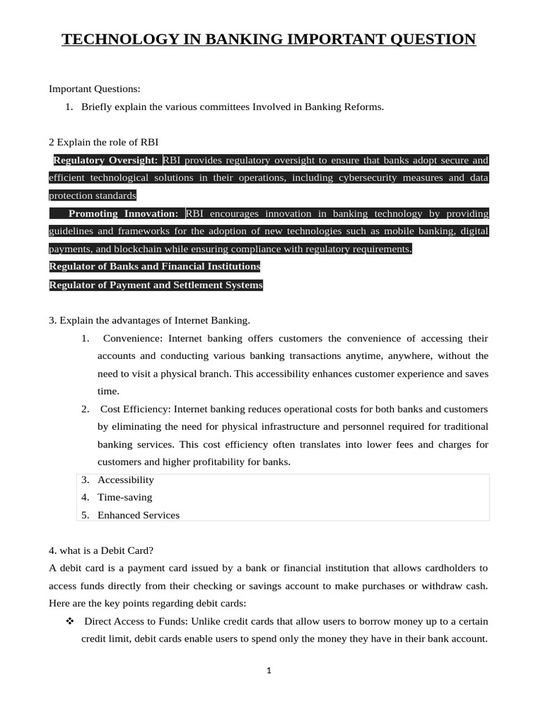 Technology in Banking Important Question | PDF | Credit Card | Personal ...