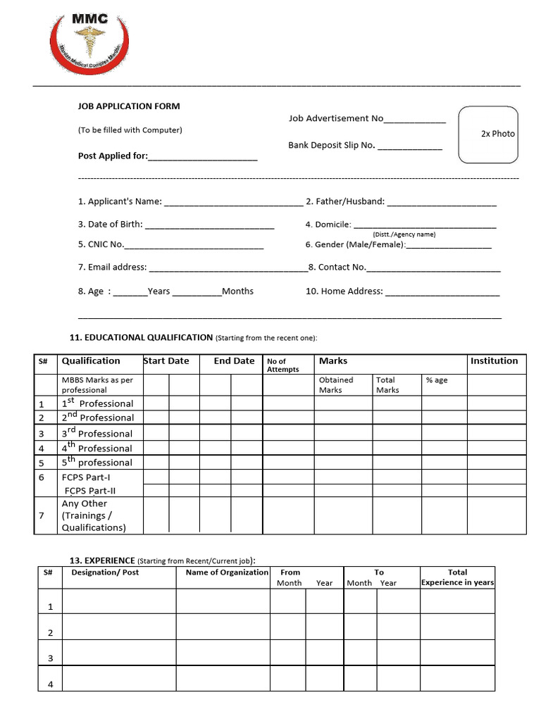 Job Application Form For SPR | PDF