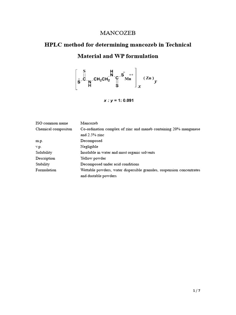 MANCOZEB CIPAC METHOD | PDF | High Performance Liquid Chromatography ...