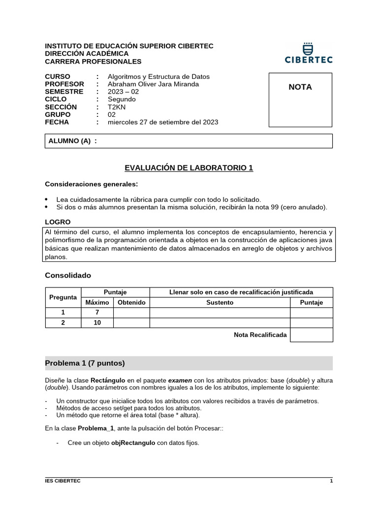 Evaluación de Algoritmos en Java | PDF | Objeto (informática) | Constructor (Programación ...