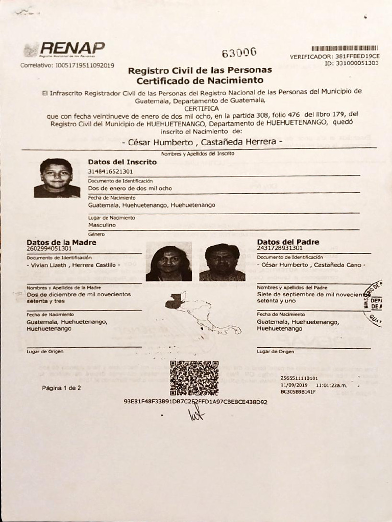 Certificado de Nacimiento César Castañeda | PDF | Autenticación