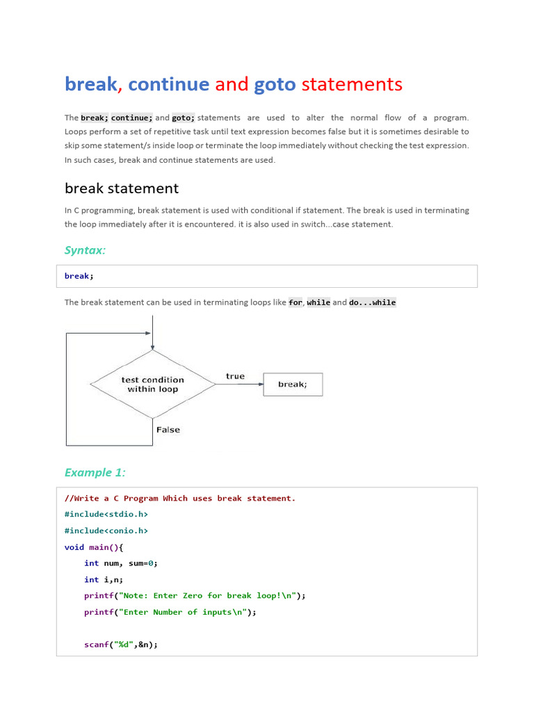 Chap 3 Break Continue And Goto Pdf Control Flow Computer Programming 