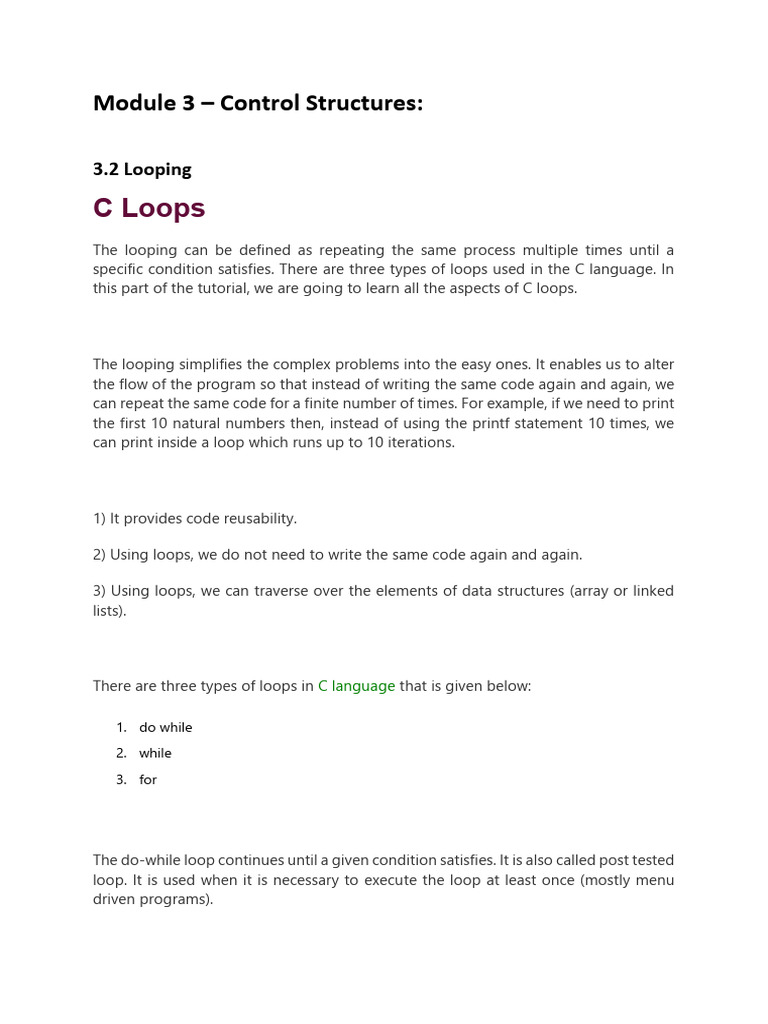 Chap 3 Looping | PDF | Control Flow | C (Programming Language)