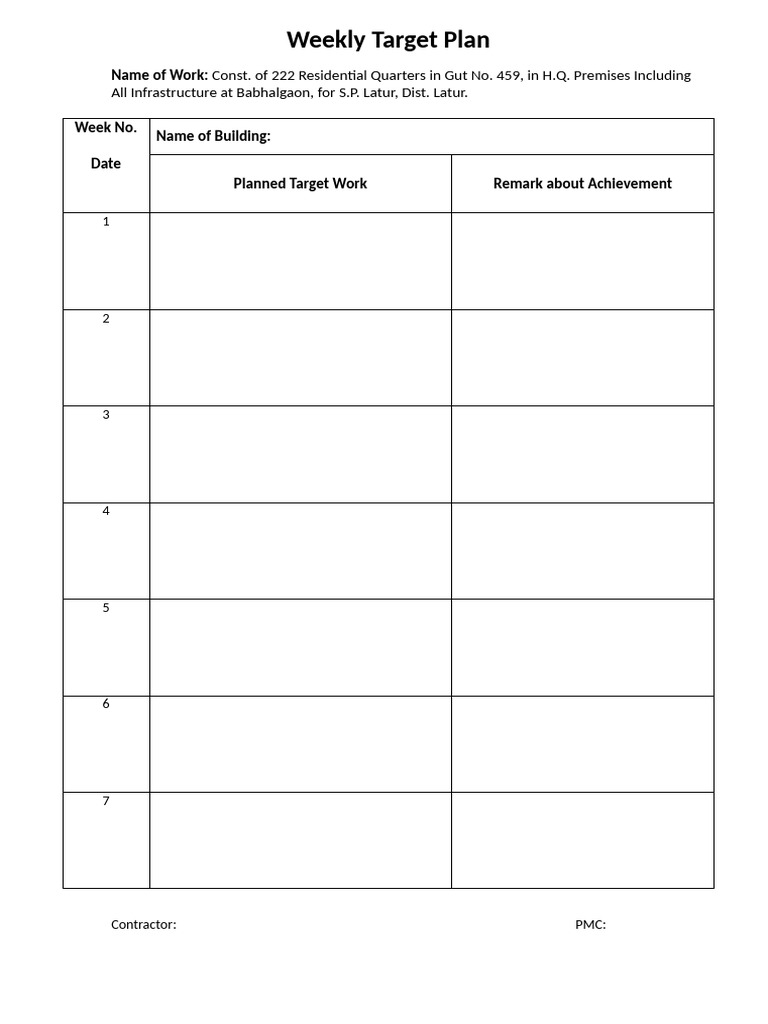 Weekly Target Plan | PDF | Technology & Engineering