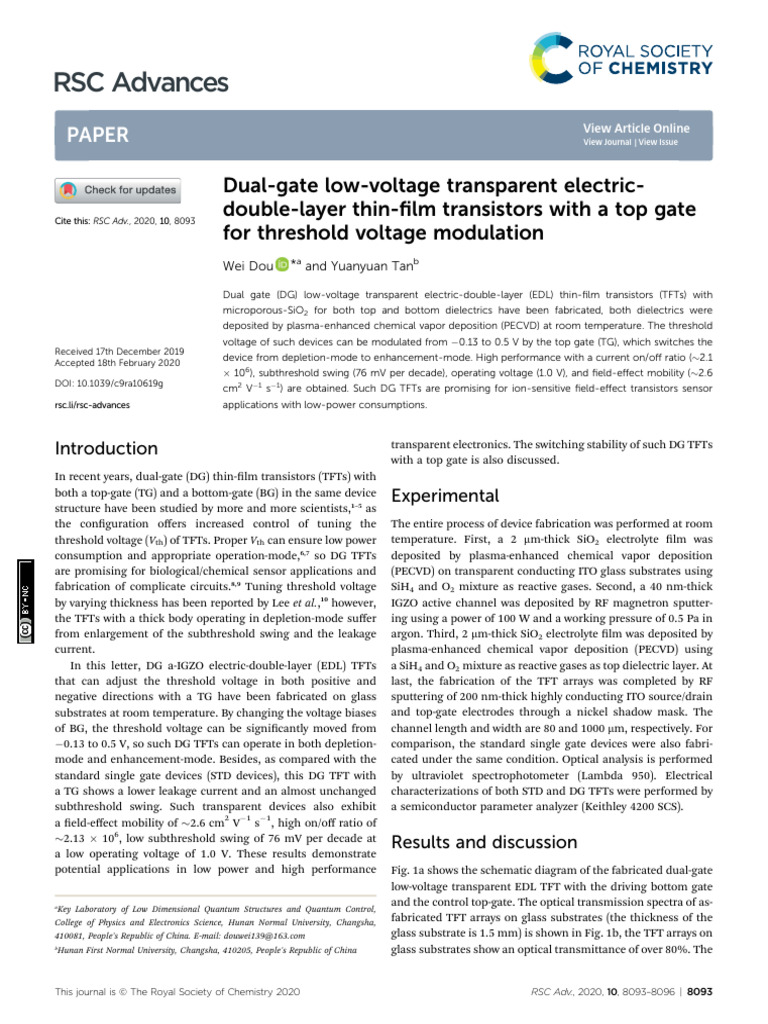 RSC Advances: Paper | PDF | Field Effect Transistor | Electronic ...
