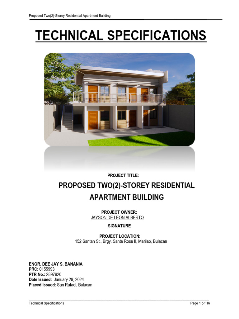Cal Specification 2storey Residential Apartment BLDG PDF | PDF ...
