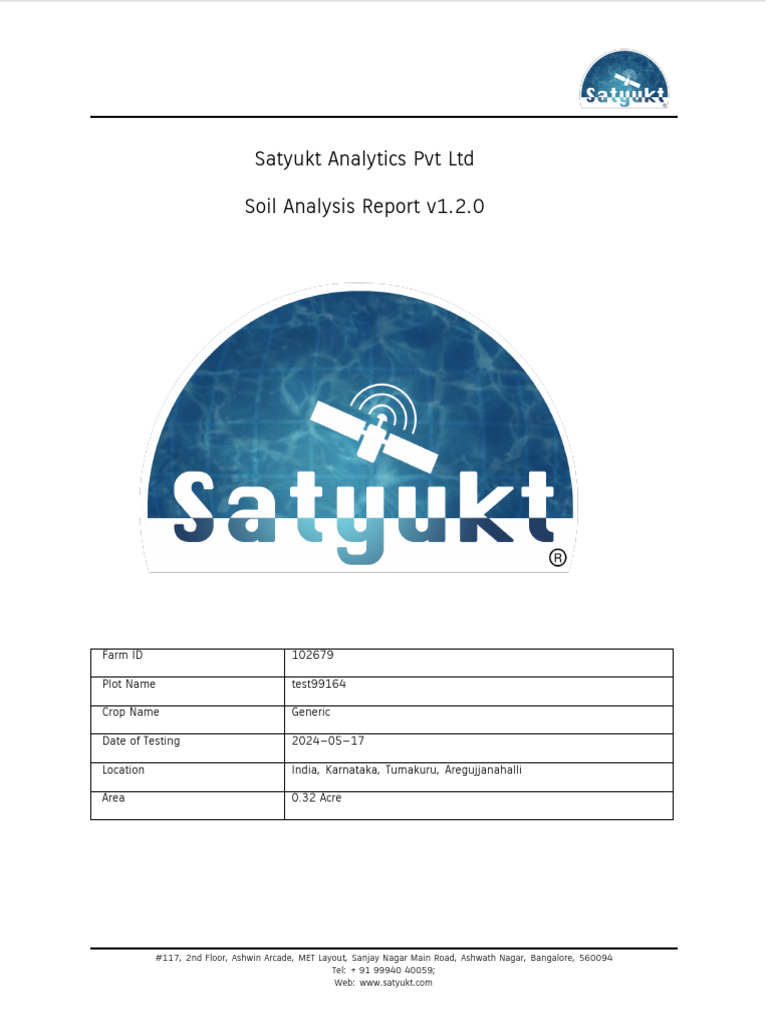Satyukt Analytics PVT LTD Soil Analysis Report v1.2.0 | PDF | Soil | Agriculture
