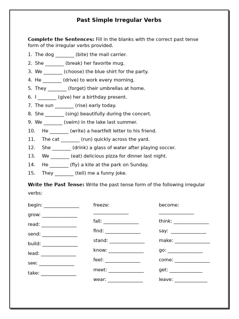 Past Simple Irregular Verbs Exercise | PDF | Linguistics | Semantic Units