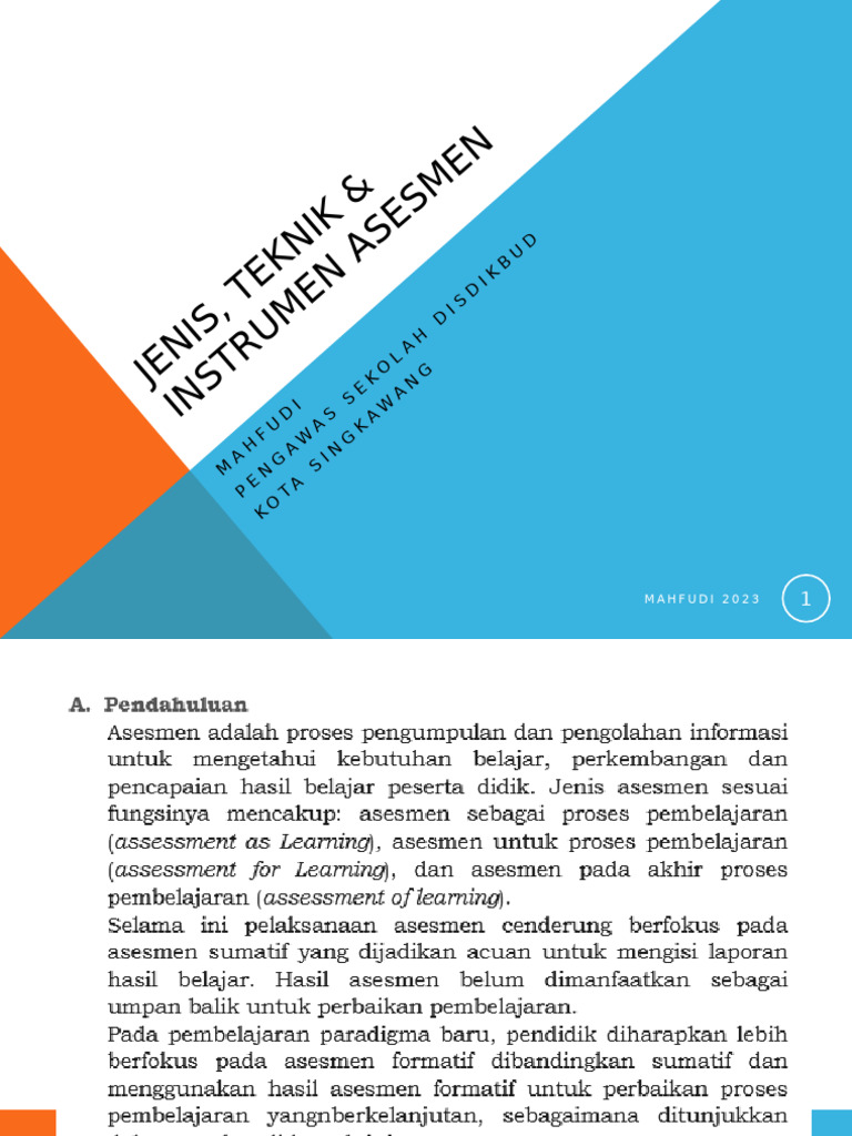 Jenis, Teknik & Instrumen Asesmen 2023 | PDF