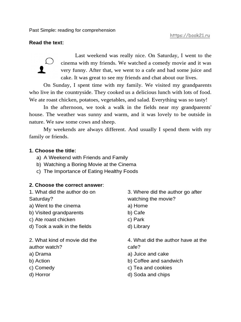 Past Simple Reading For Comprehension Describing Last Weekend 149720 ...