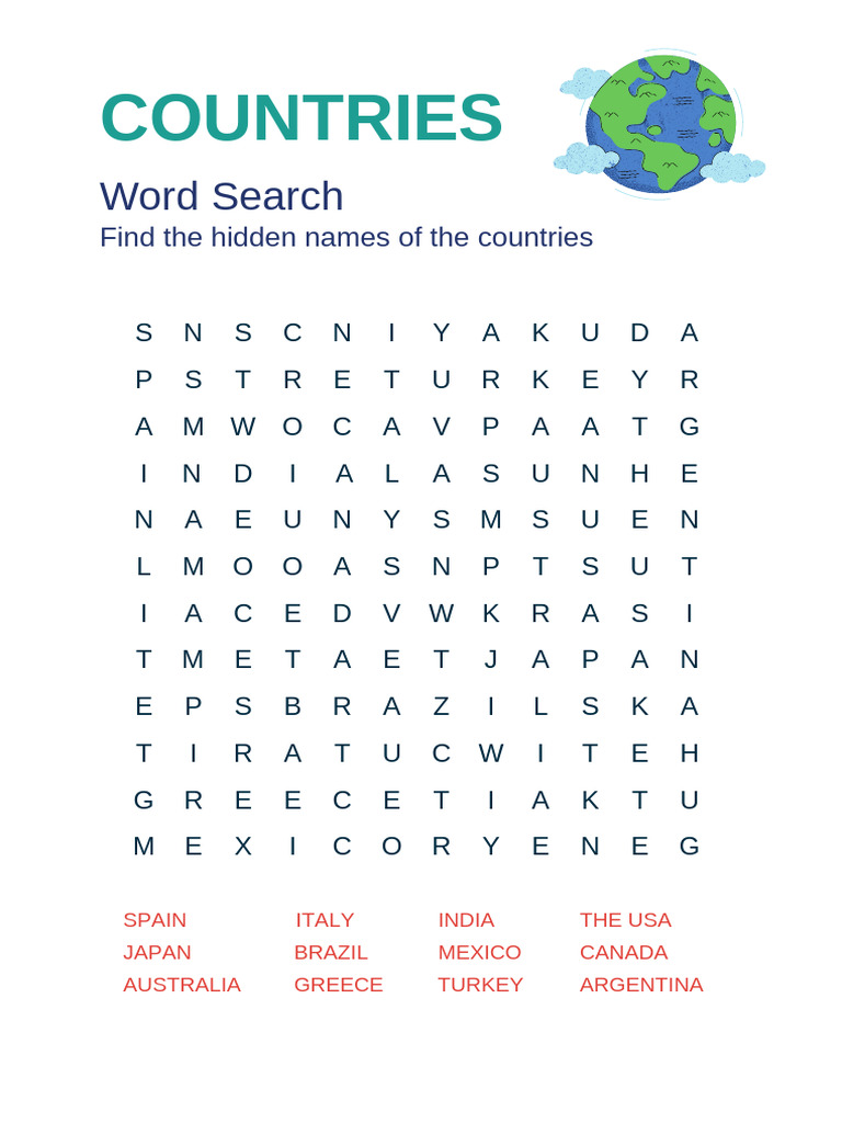Country Word Search Puzzle | PDF
