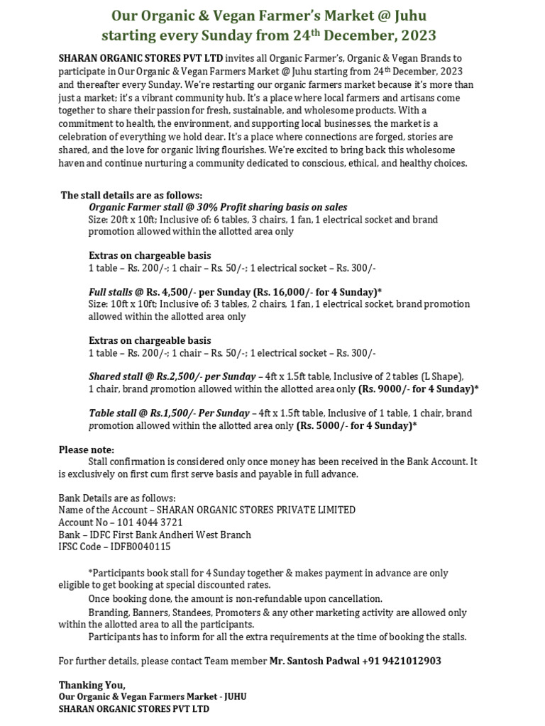 Juhu Farmers Market Vendor Invitation | PDF | Food Politics | Business